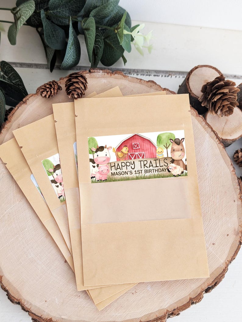 Farm Party Treat Bags, Customized Farm Themed Trail Mix Bags, Farm ...