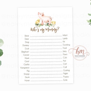 Who's My Mommy Farm Baby Shower Game, Farm Greenery Baby Shower, Farm ...