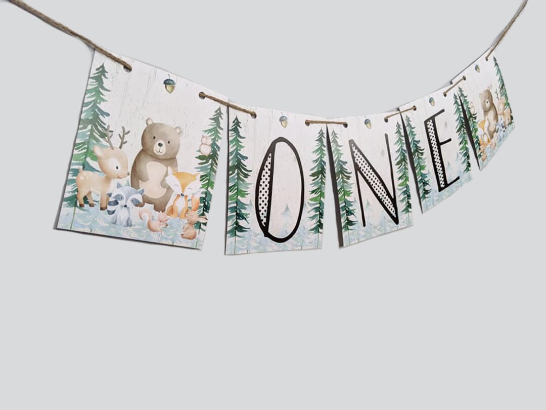 Forest Friends High Chair Banner, Woodland First Birthday ONE Banner ...