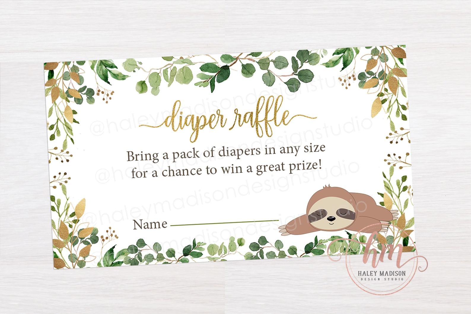 PRINTABLE Sloth Baby Shower Diaper Raffle Cards Sloth Diaper - Etsy