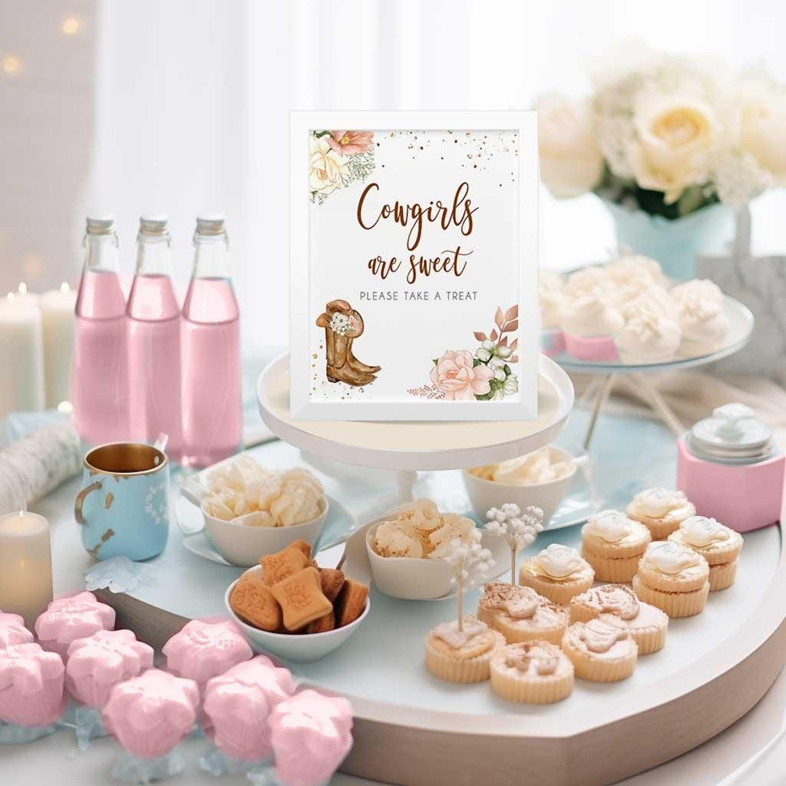 Floral Cowgirls Baby Shower Sign, Cowgirls Are Sweet Please Take a ...
