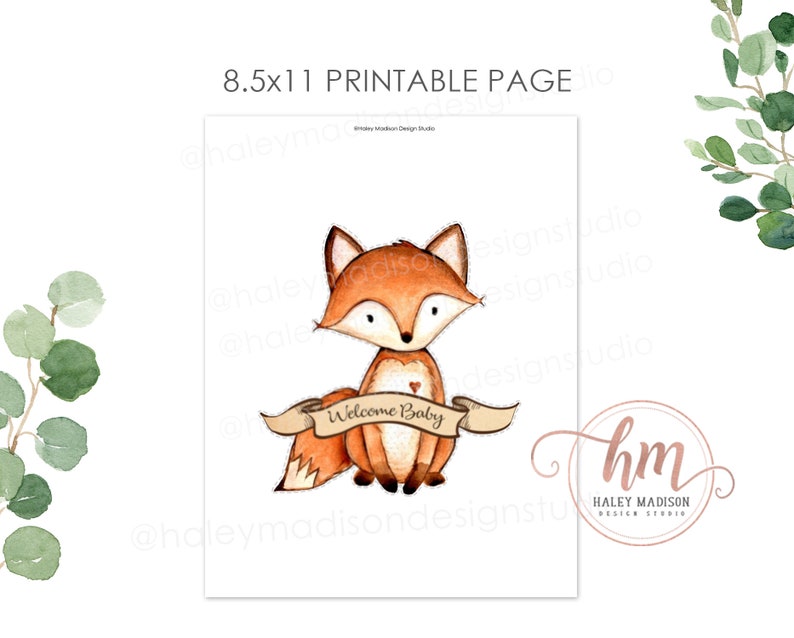 PRINTABLE Fox Cake Topper, Fox Welcome Baby Cake Topper, Woodland Baby ...