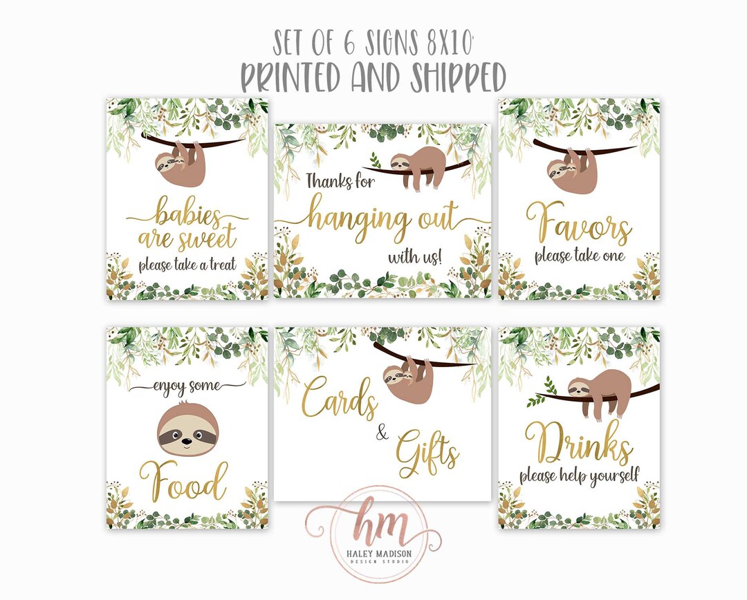 Sloth Baby Shower Table Signs, Set of 6 (printed & Shipped) Size 8x10 ...