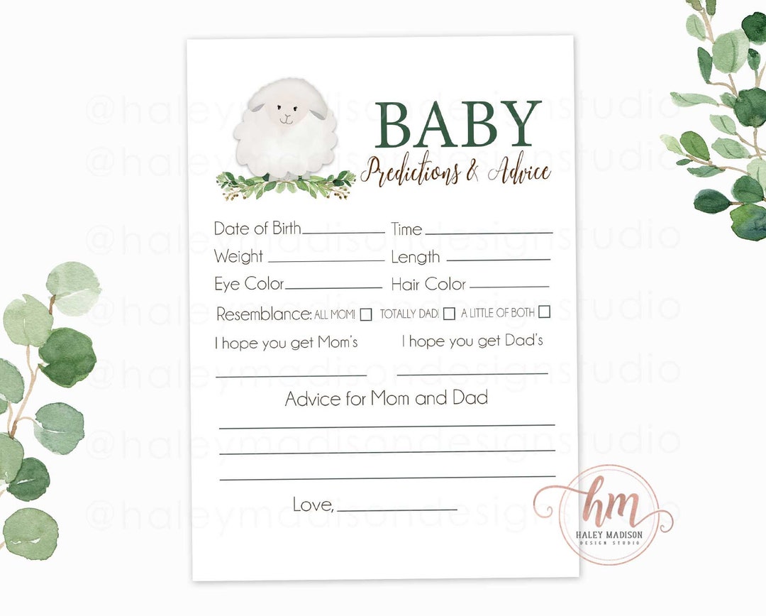 Little Lamb Baby Advice and Predictions Game, Gender Neutral Baby ...