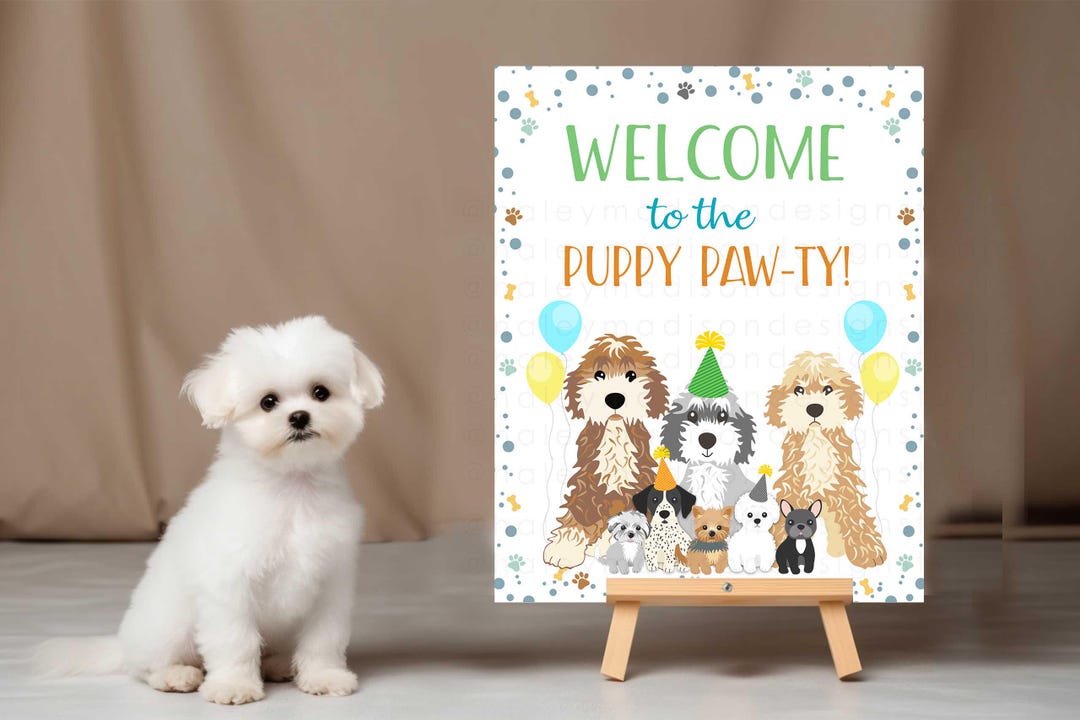 PRINTABLE Puppy Party Welcome Sign, Welcome to the Puppy Pawty! Sign ...