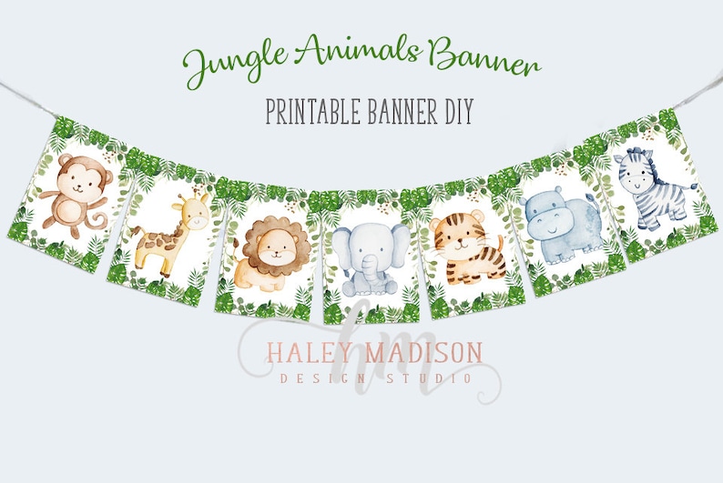 PRINTABLE Jungle Animals Banner Jungle Baby Animals Banner | Etsy