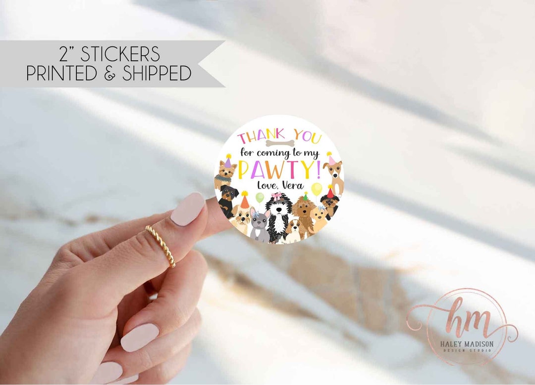 Puppy Party Stickers Size 2", Puppy Party Favor Stickers, Personalized ...
