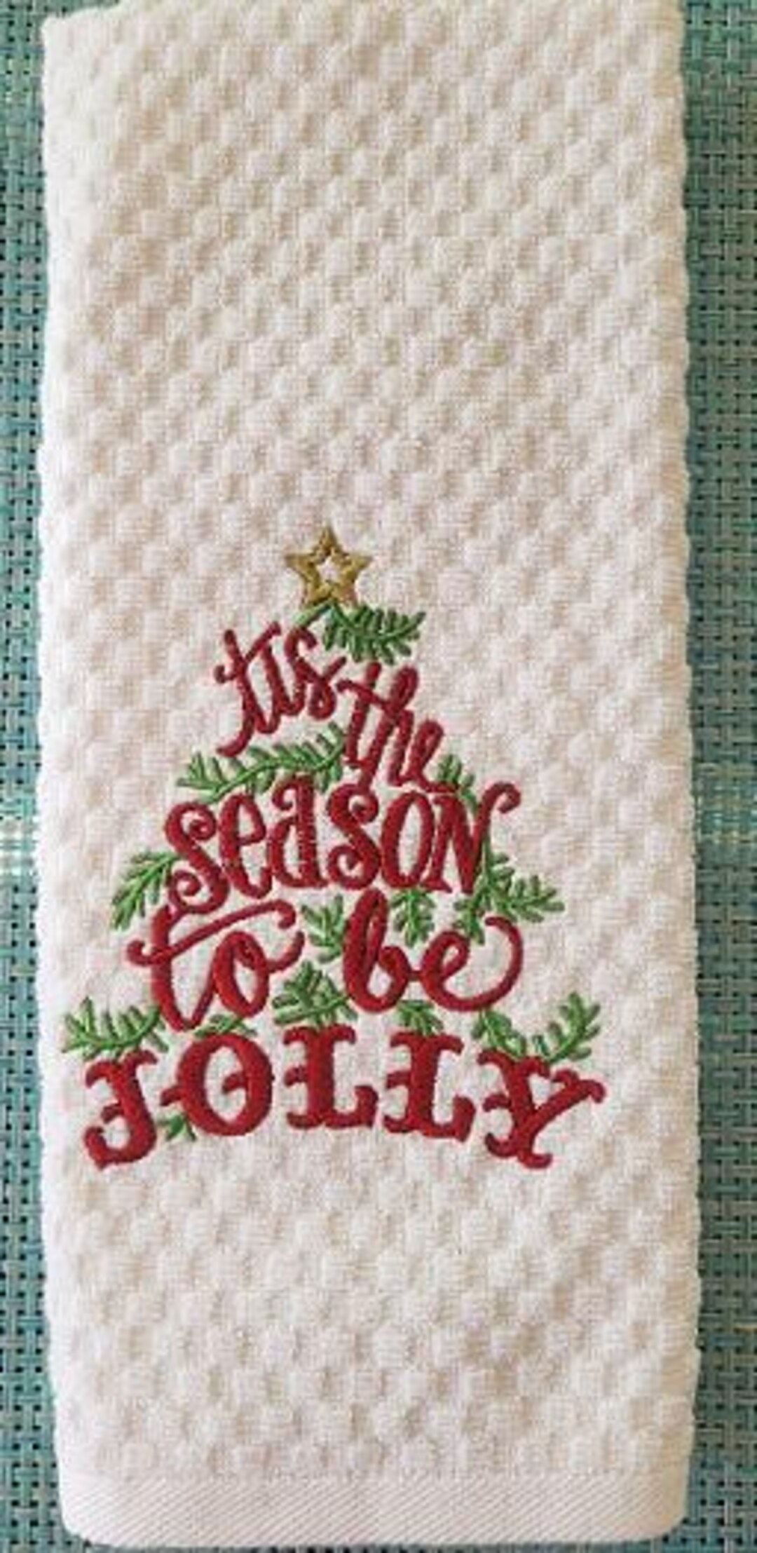 Beautiful Kitchen Towel Machine Embroidered in Red Metallic Thread. tis ...