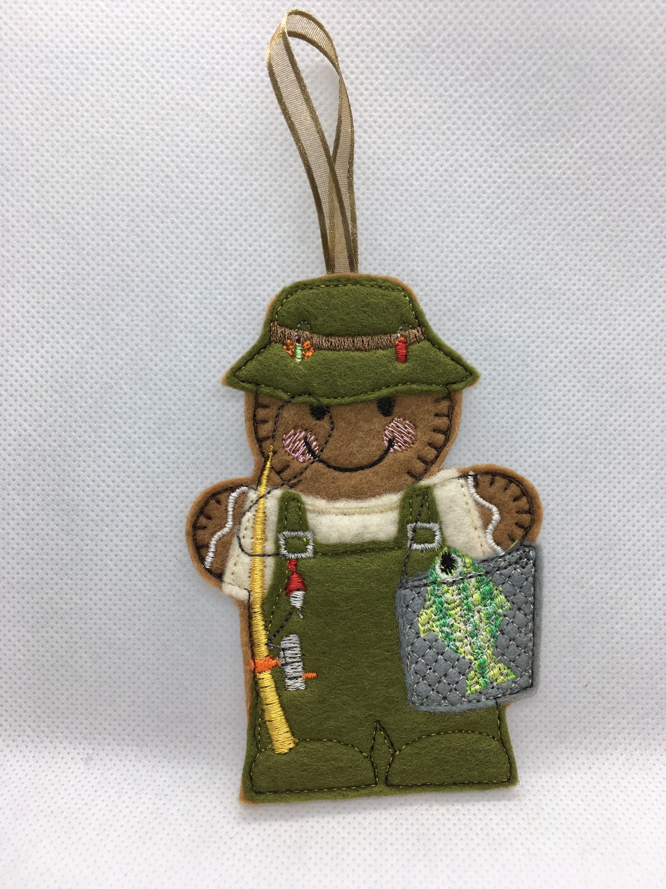 Fishing Fisherman With Net Gingerbread Man Hanging Felt Decoration ...