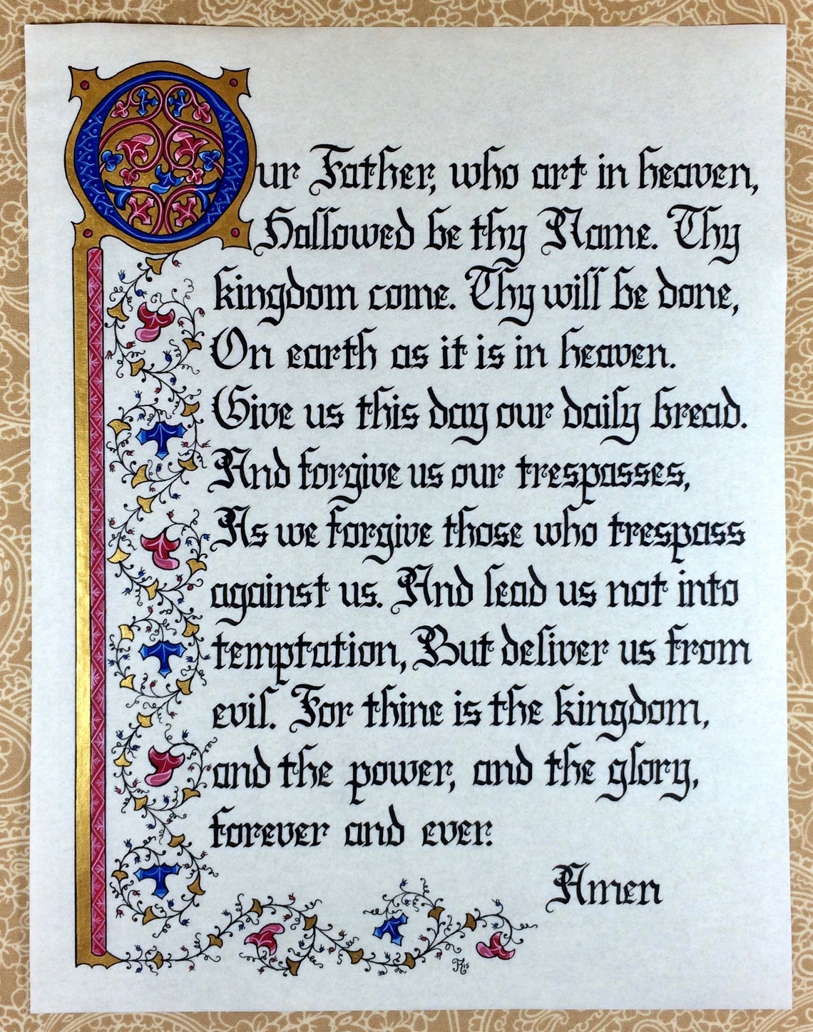 The Lord's Prayer Our Father Prayer Christian Art Calligraphy Giclee ...