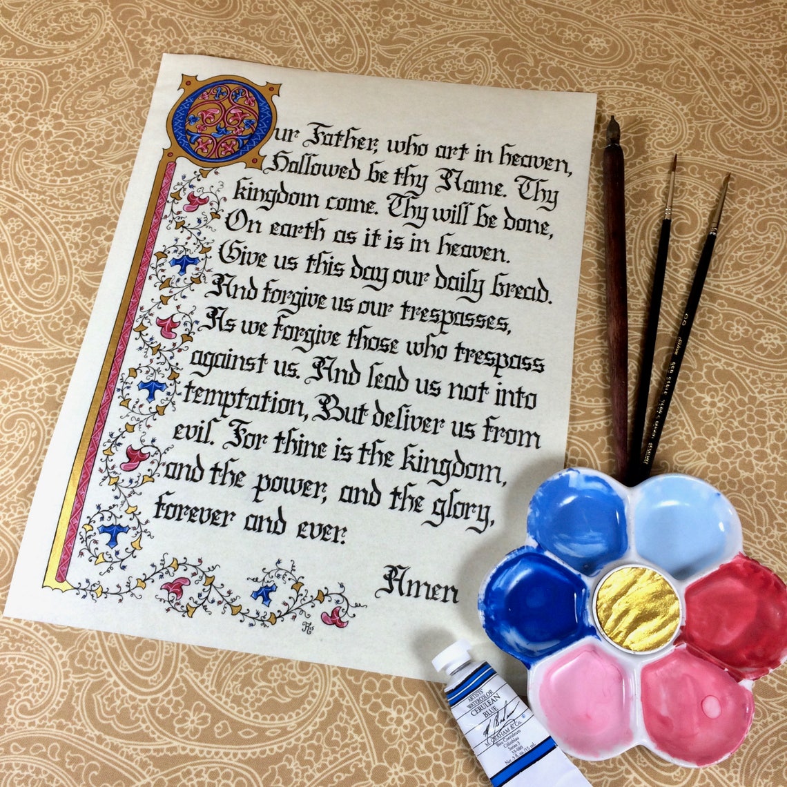 The Lord's Prayer Our Father Prayer Christian Art Calligraphy Giclee ...