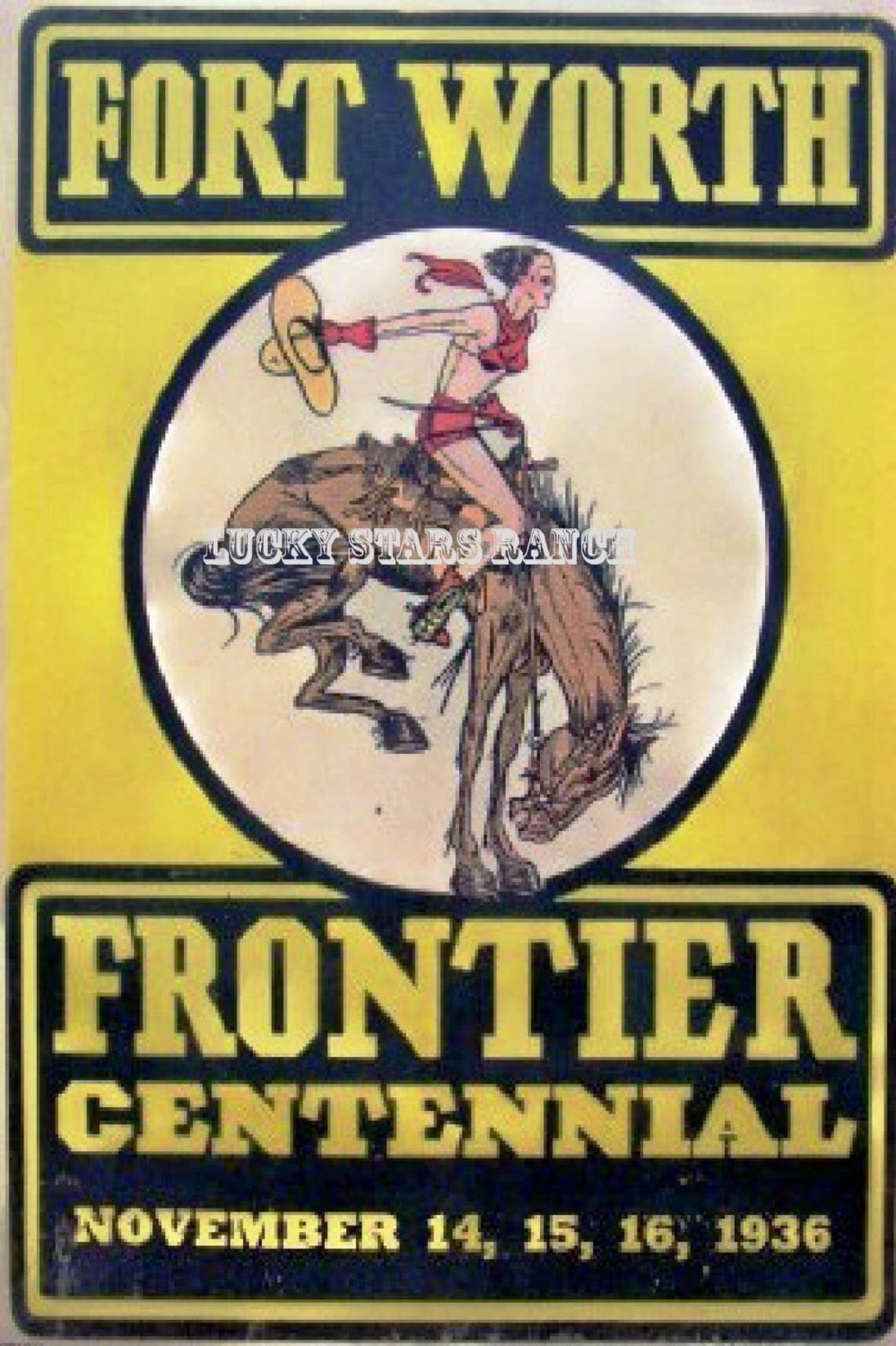 18x24 Ft Worth Fat Stock Show & Rodeo - 1936 Frontier Cowgirl Poster - Etsy