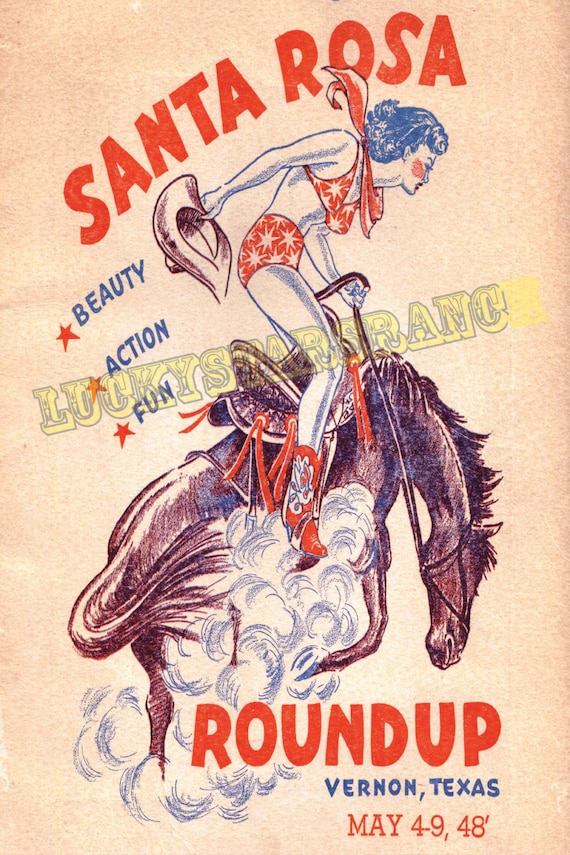 Cowgirl Poster Santa Rosa Round up Texas Vintage Rodeo Print - Etsy