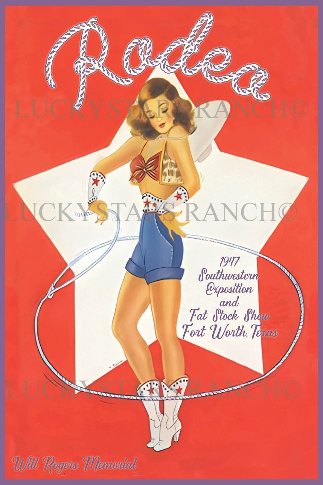 1947 Ft Worth Fat Stock Show & Rodeo Cowgirl Poster Print - Etsy