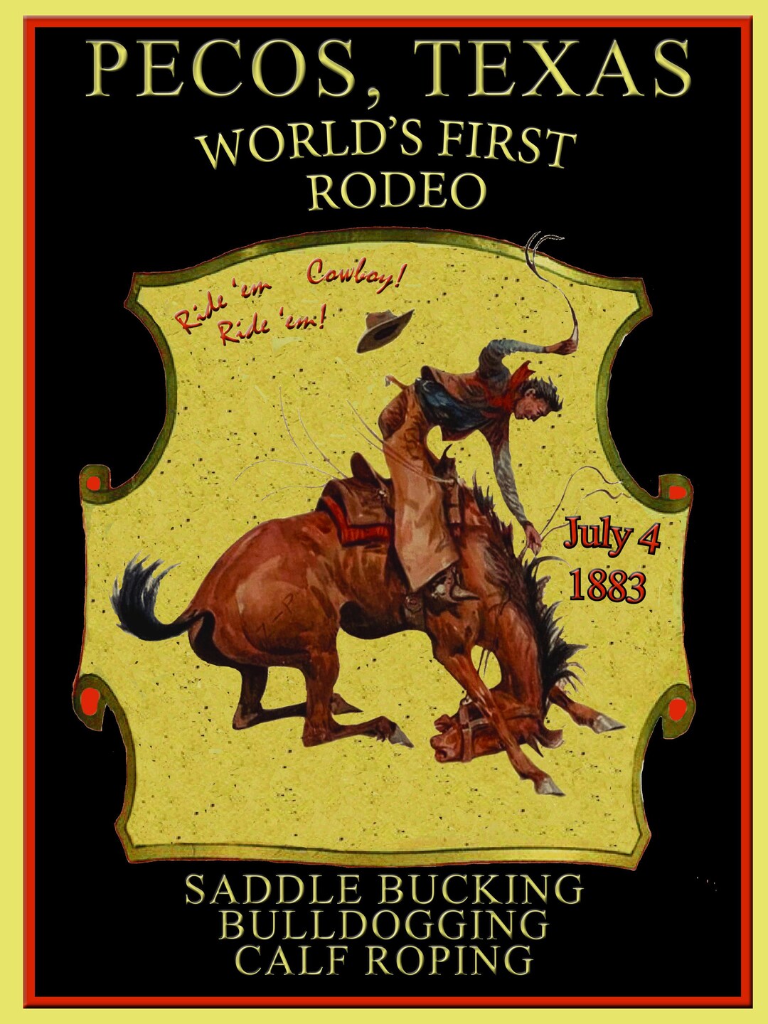 Pecos TX Rodeo Worlds First Cowboy Cowgirl Rodeo 18x24 Vintage Print - Etsy