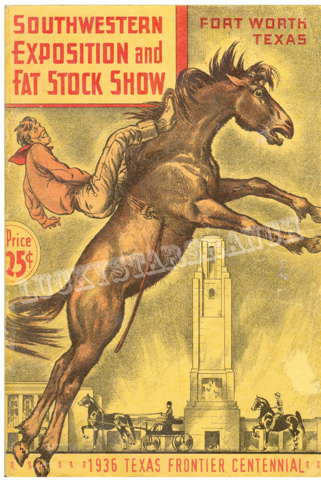 Cowboy Rodeo Ft Worth Fat Stock Show and 1936 Texas Centennial 18x24 ...