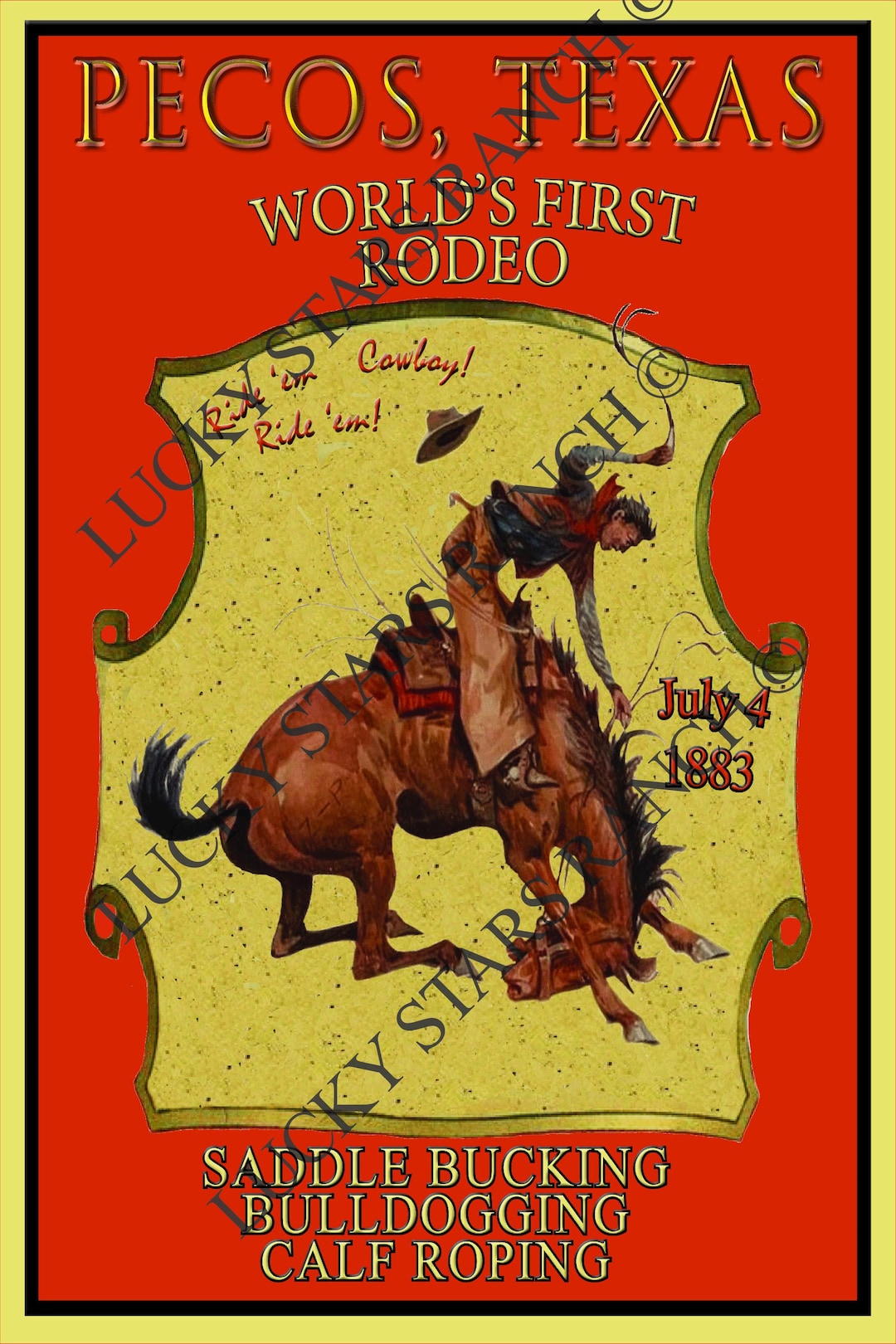 Pecos TX Rodeo Worlds First Cowboy Cowgirl Rodeo 18x24 Vintage Print - Etsy