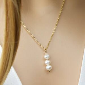 Three Pearl Necklace-vertical Bar-triple Pearl-dainty-layering-bridal ...