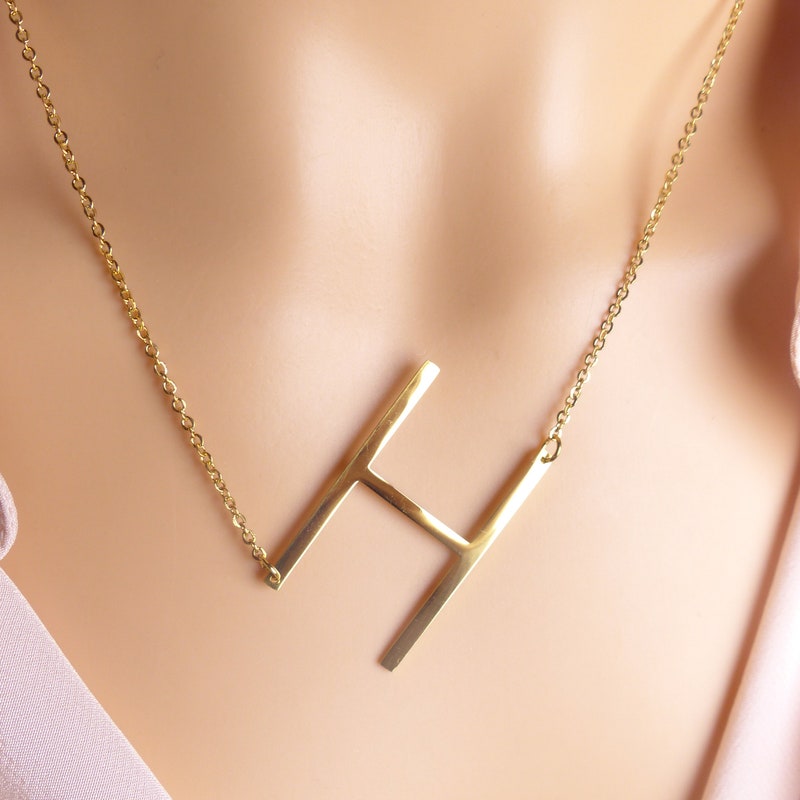 Gold H Necklace - Etsy