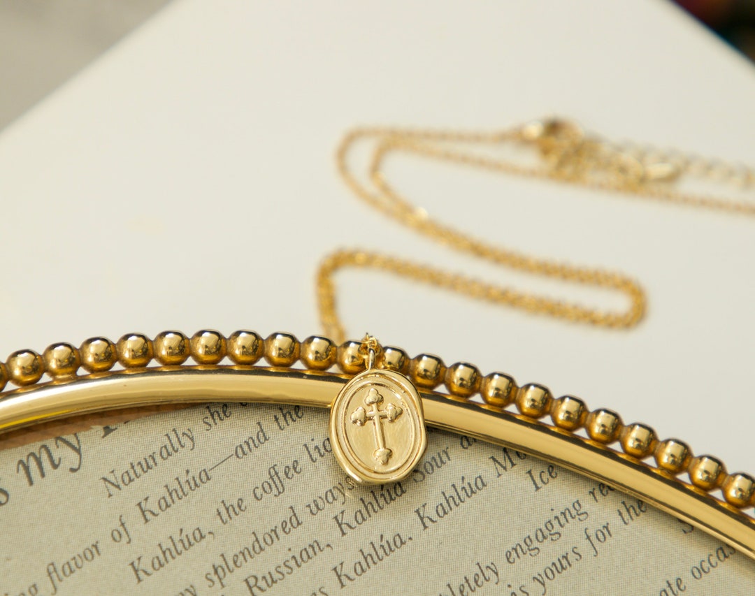 Gold Cross Medallion Pendant Necklace, Christian Jewelry - Etsy