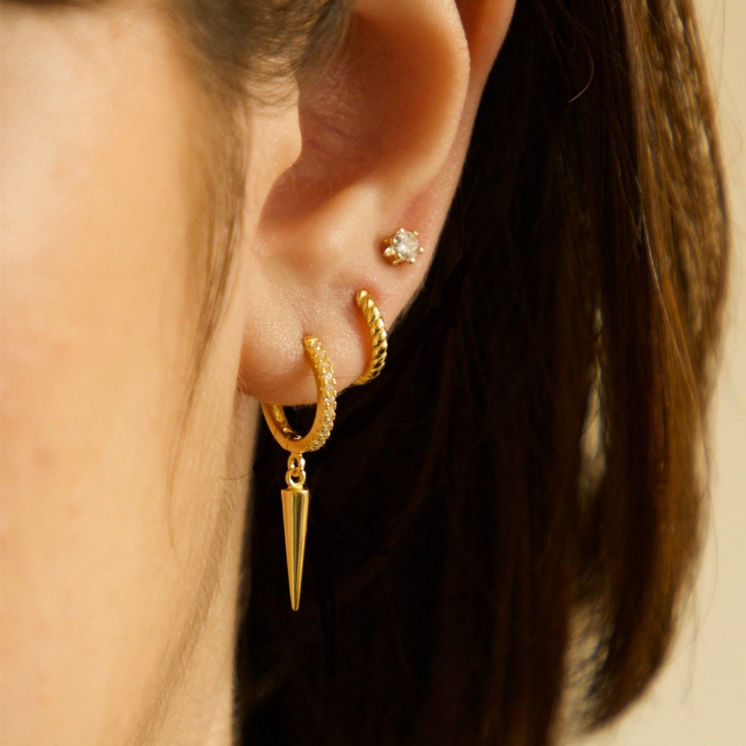 Small Dainty Punk Spike Hoop Earrings, Gold Vermeil, Sterling Silver ...