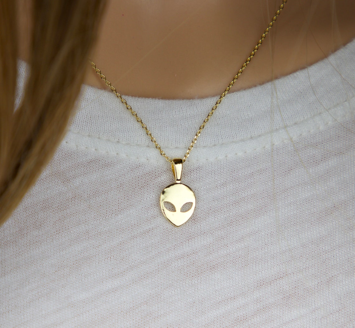Alien Necklace Gold Alien Head Necklace Dainty Ufo Pendant | Etsy