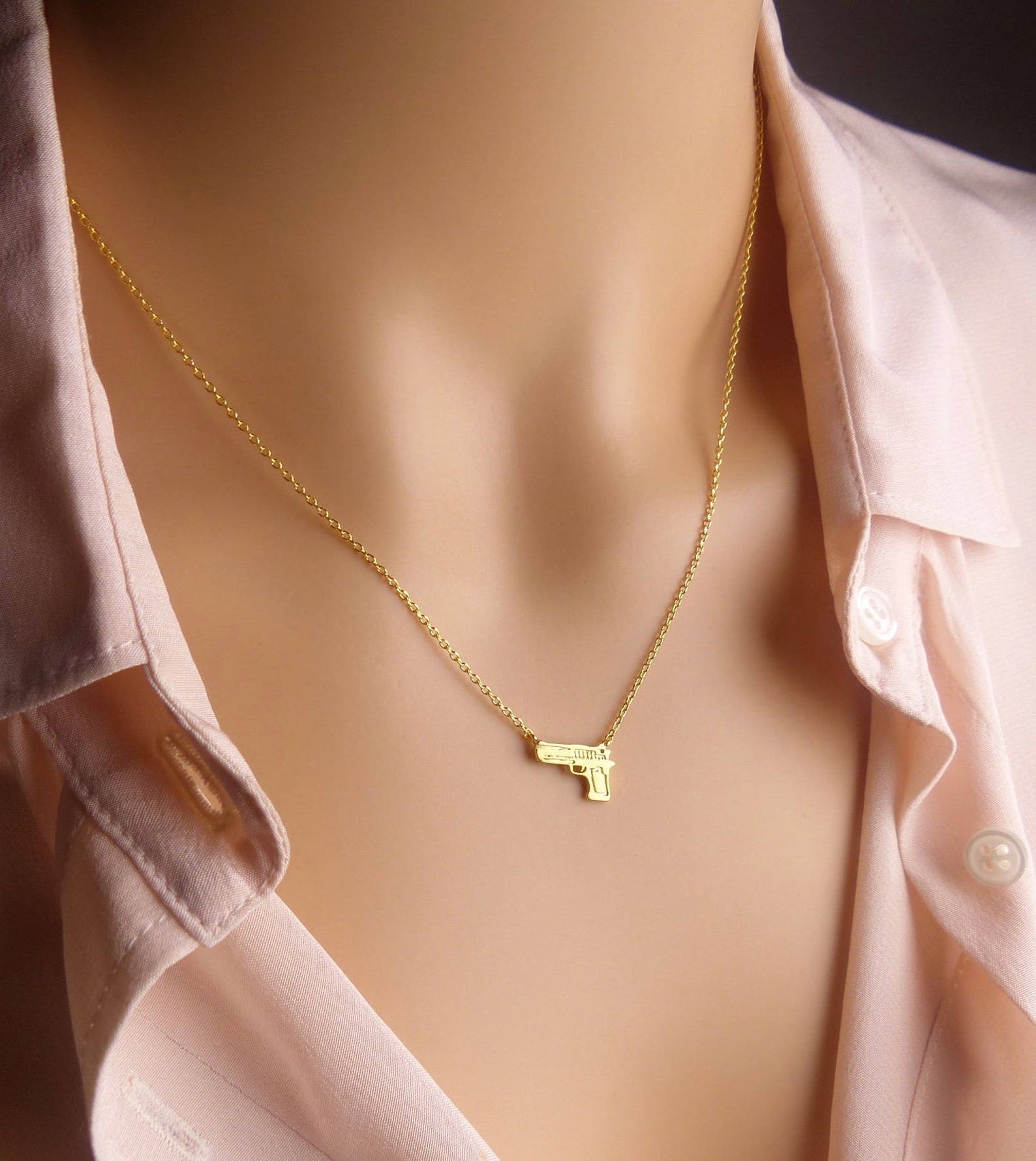 Gun Necklace Gun Jewelry Gold Silver Tiny Gun Charm | Etsy