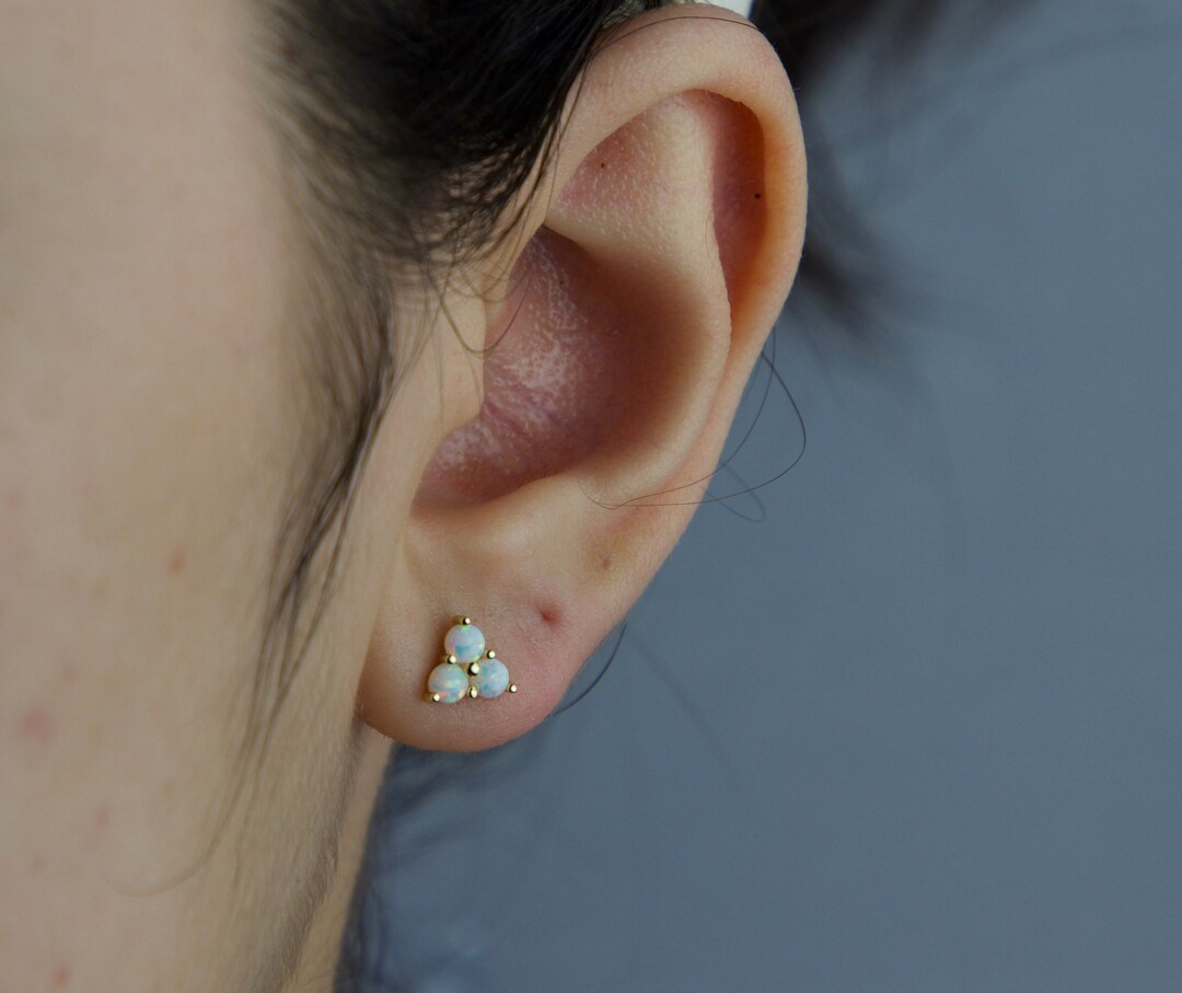 Opal Trio Stud Earrings-three Dot Studs-tiny Trio-trefoil Earrings-three Spheres Earrings-dainty ...