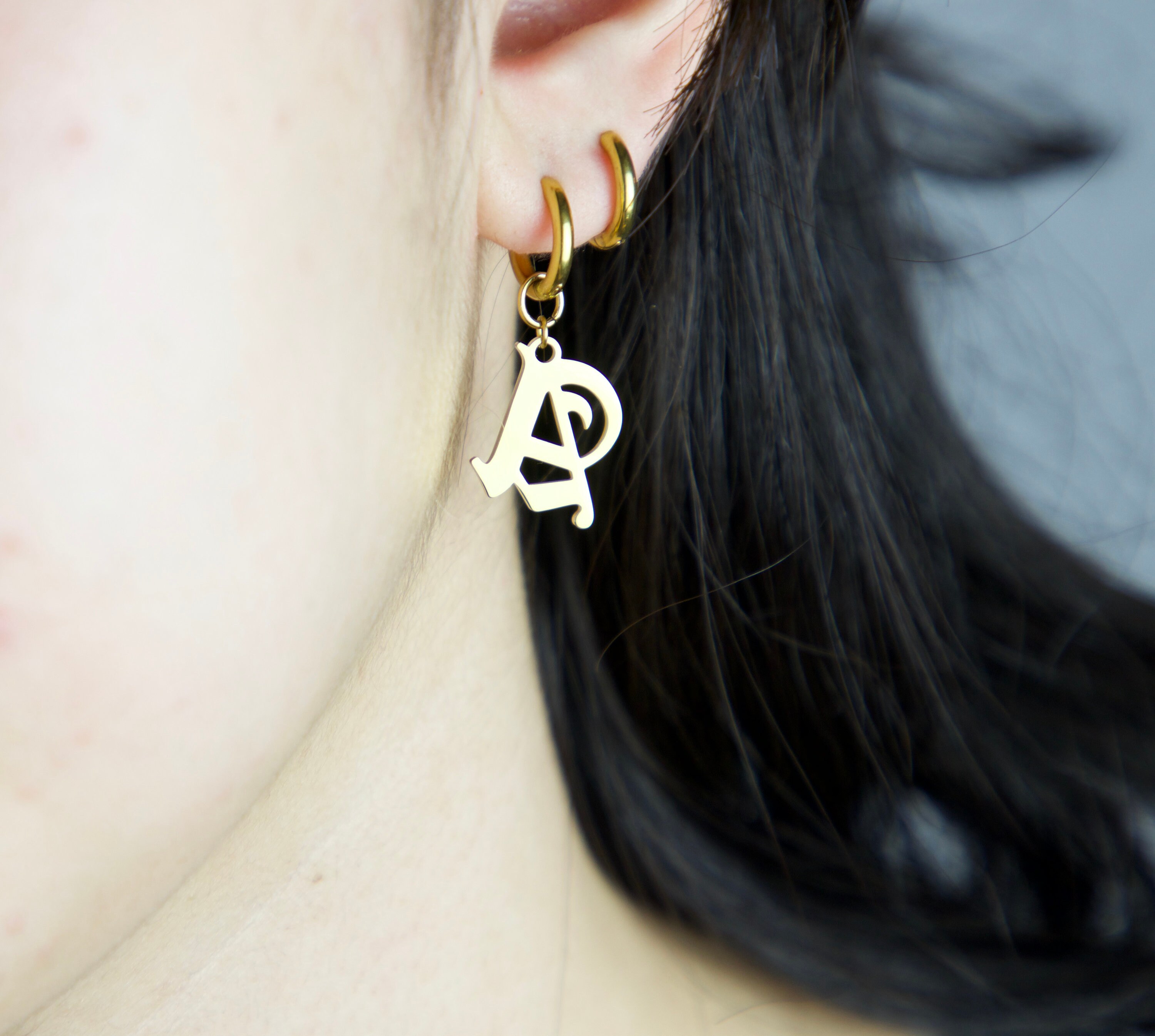 Old english letter earrings store