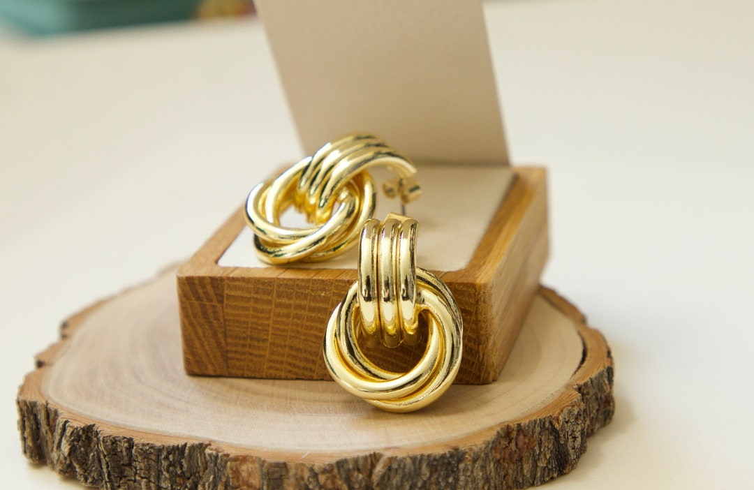 Chunky Gold Knot Earrings, Statement Earrings, Door Knocker Earrings ...