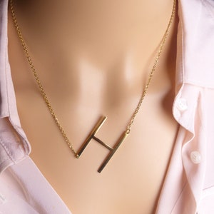 Large Capital Letter H Necklace, Gold Initial Necklace, Oversized Big ...