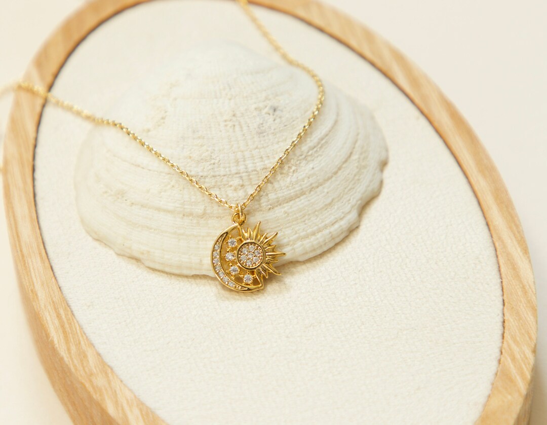 Sun Moon Stars Necklace-solar Eclipse Necklace-celestial Sunshine Necklace-crescent Moon ...
