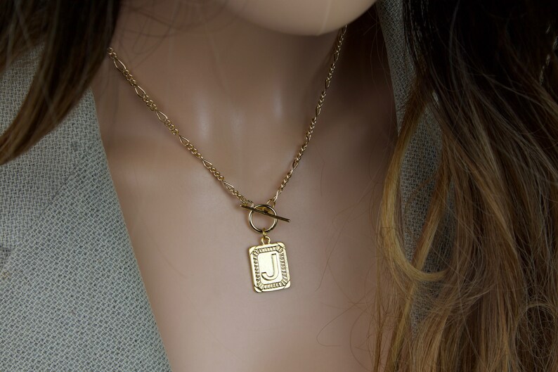 Rectangle Initial Necklace Toggle Necklace Rectangle Letter - Etsy