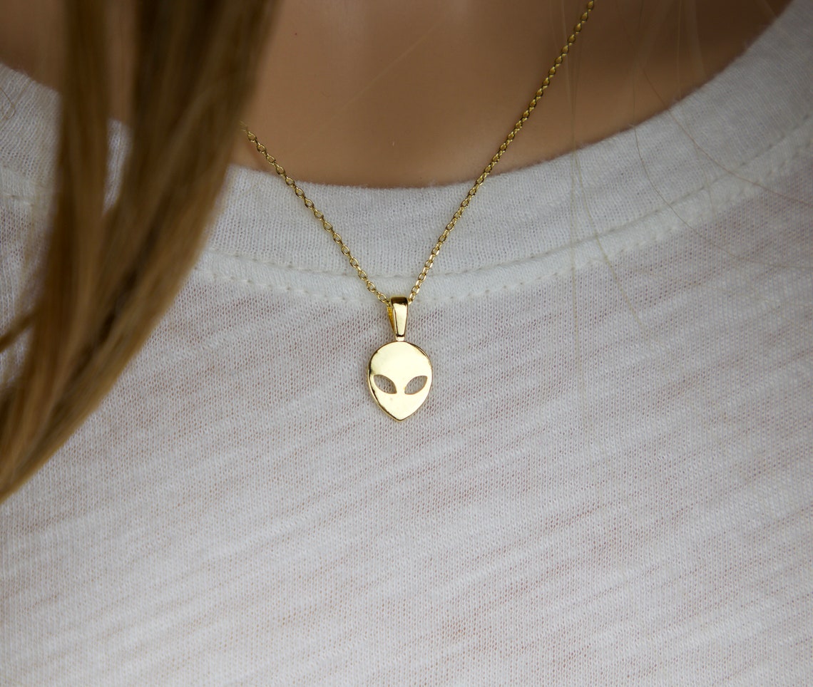 Alien Necklace Gold Alien Head Necklace Dainty Ufo Pendant | Etsy