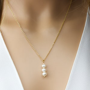 Three Pearl Necklace-vertical Bar-triple Pearl-dainty-layering-bridal ...