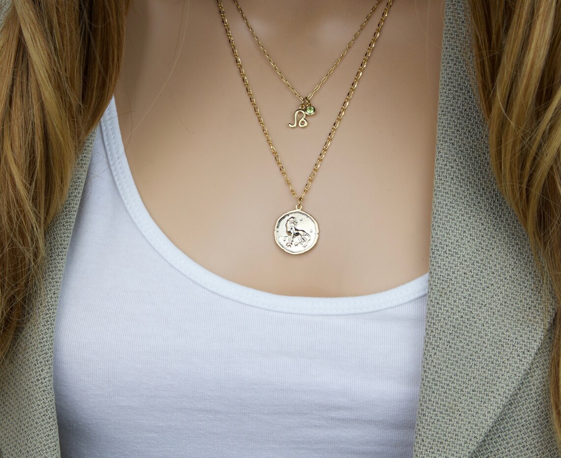 Double Layered Zodiac Necklacezodiac Sign Necklacearies | Etsy