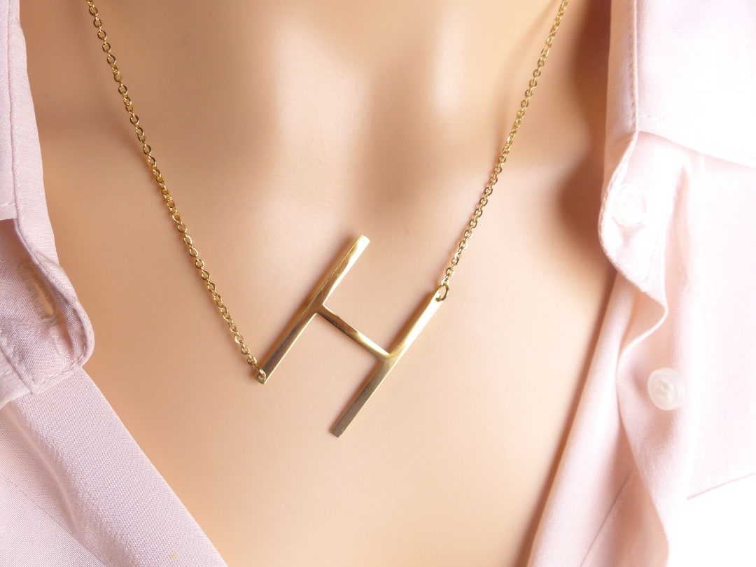 Large Capital Letter H Necklace, Gold Initial Necklace, Oversized Big ...
