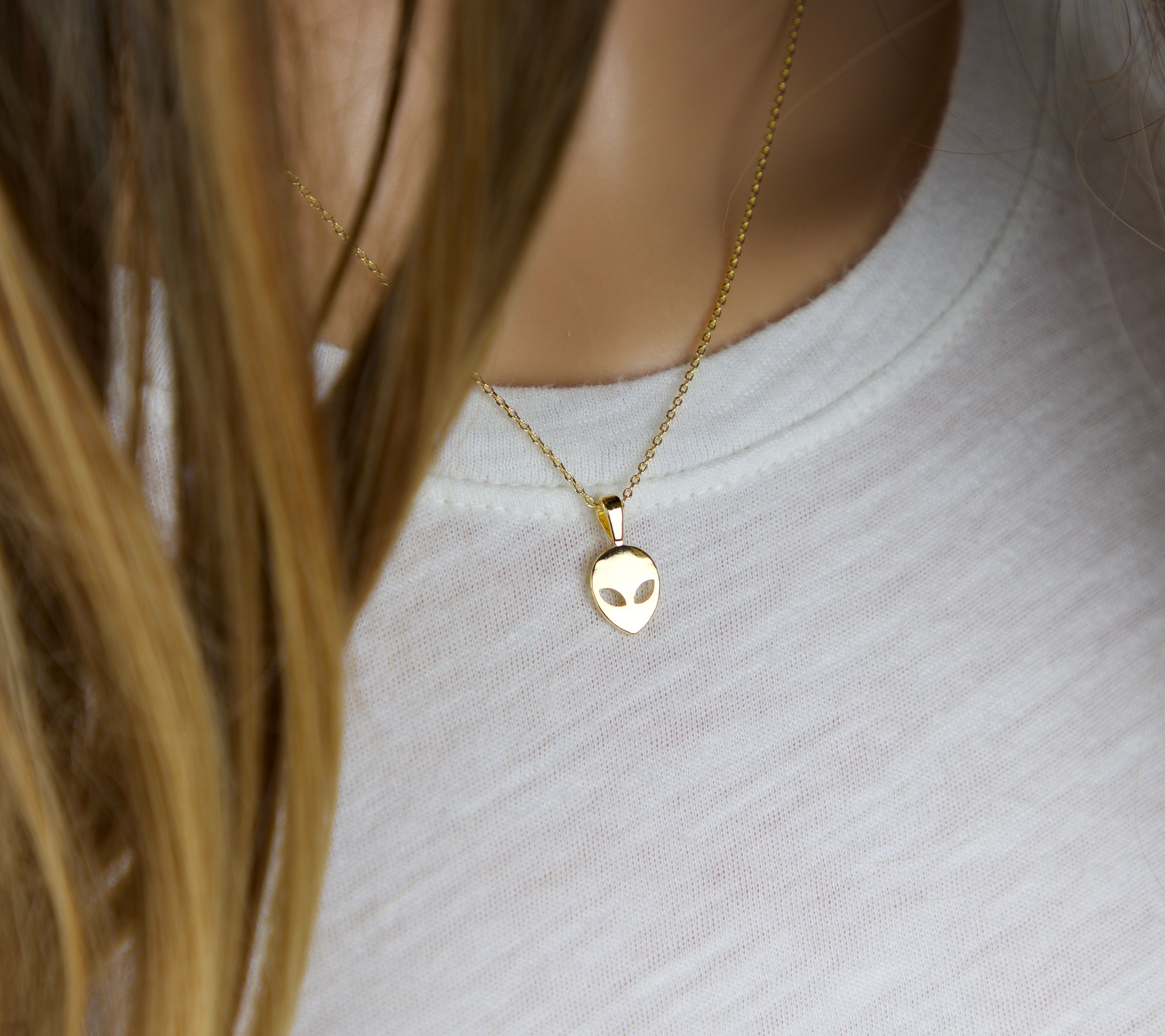 Alien Necklace Gold Alien Head Necklace Dainty Ufo Pendant | Etsy