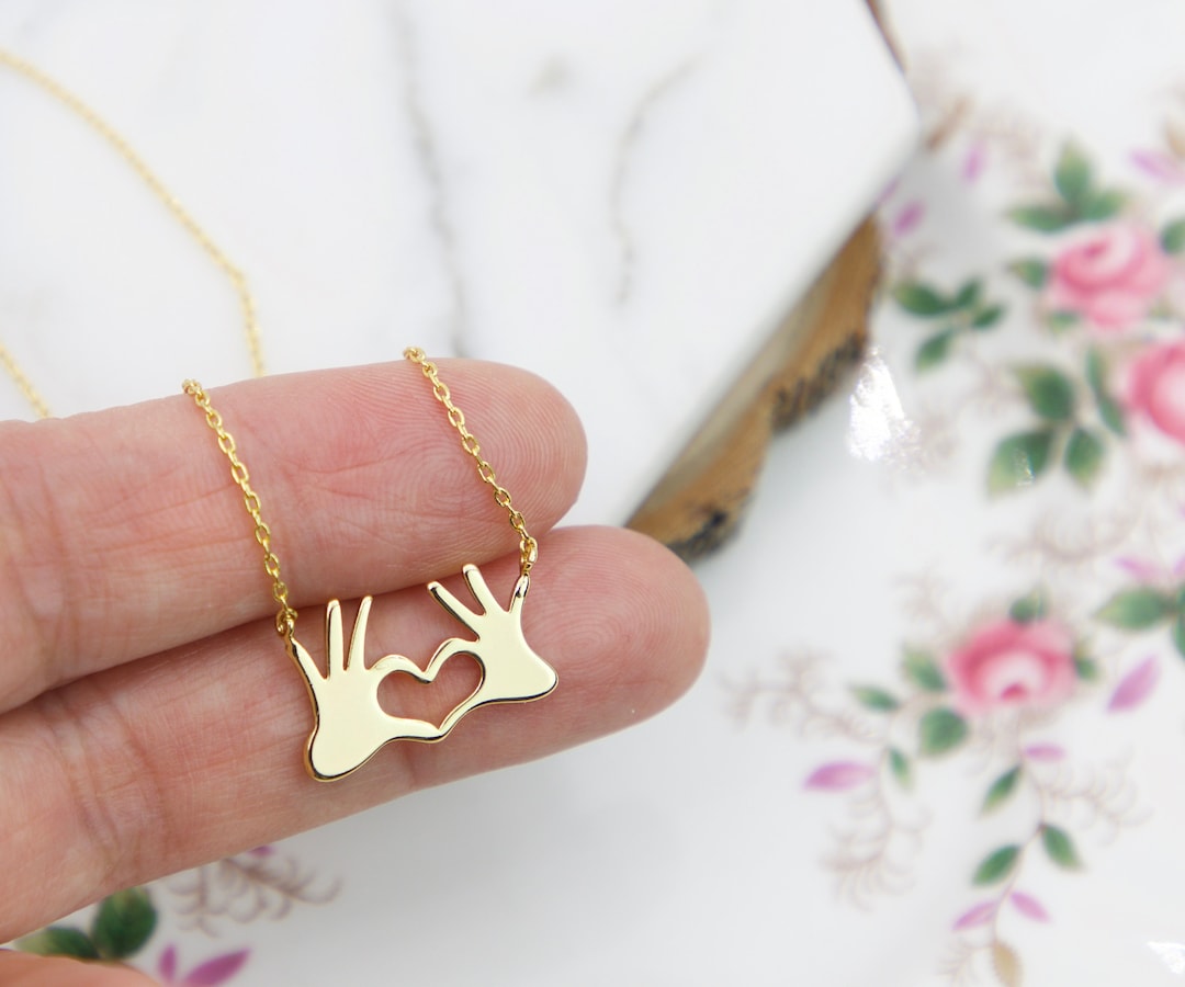 Heart Shaped Hand Necklace-hand Heart Necklace Gold-silver - Etsy