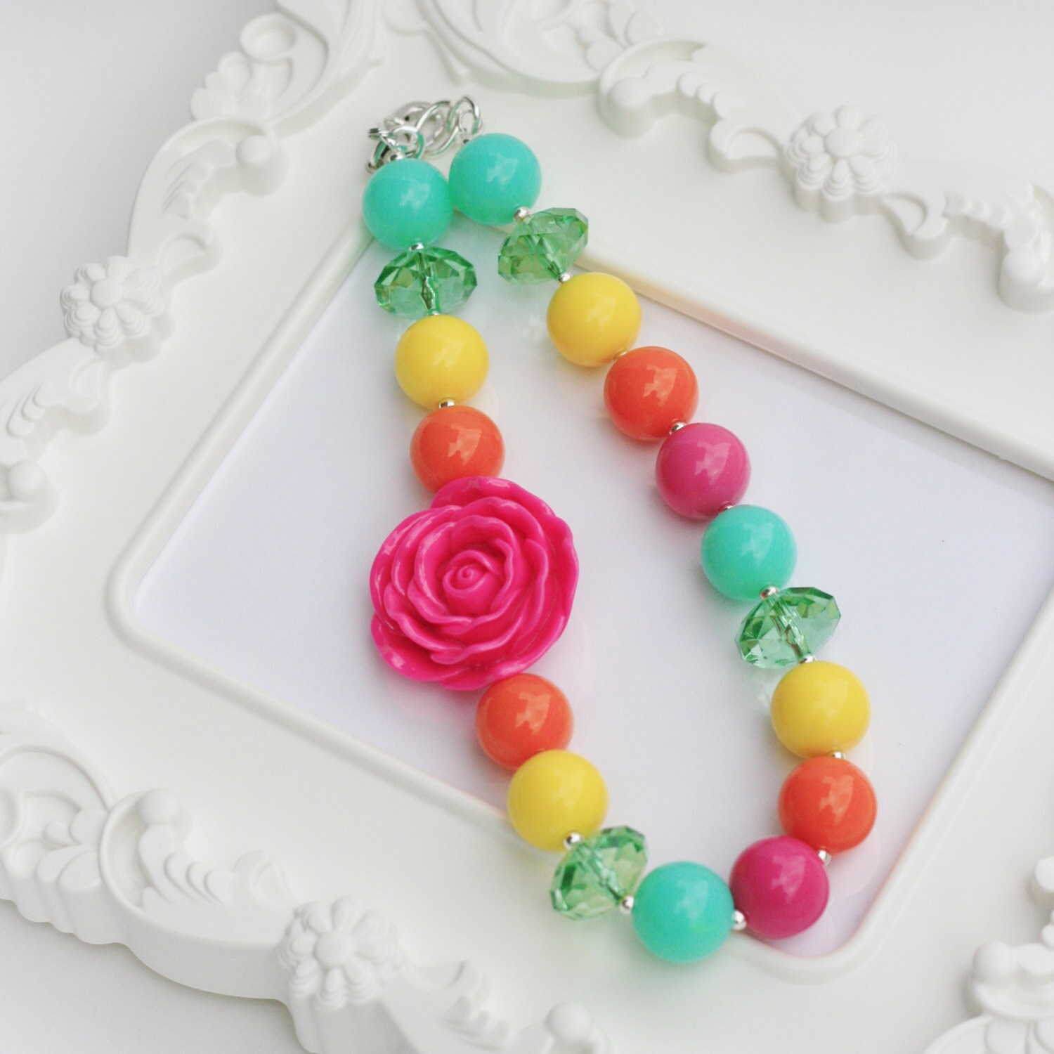 Bright Rose, Hot Pink Rose Necklace, Chunky Rose Necklace, - Etsy