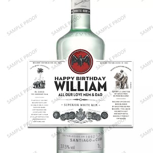 Personalised BACARDI Diecut Rum Bottle Label - Pre-cut & Gloss Finish ...