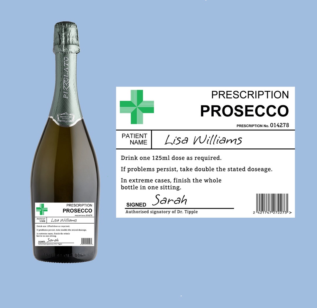Personalised Prescription Prosecco/|wine Bottle Label Pre Cut Birthday ...