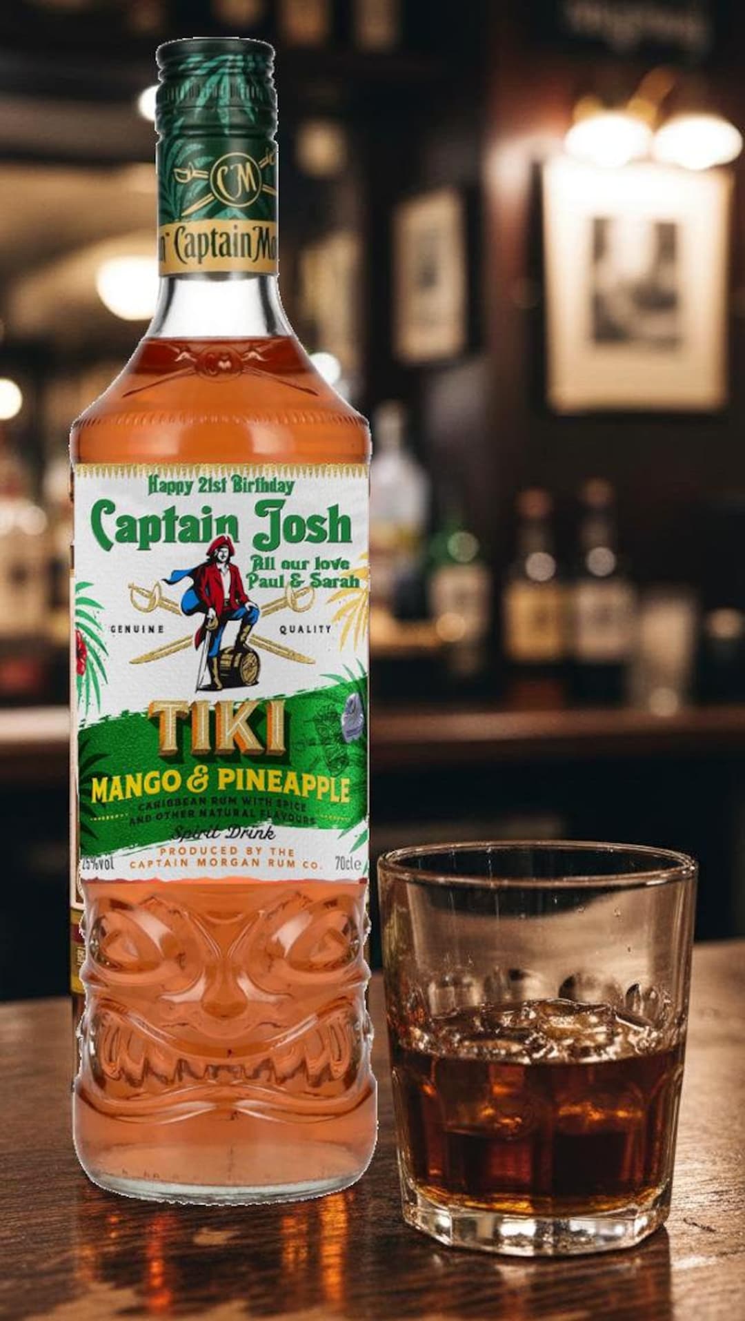 Personalised Captain Morgan Tiki Mango + Pineapple Diecut Bottle Label ...