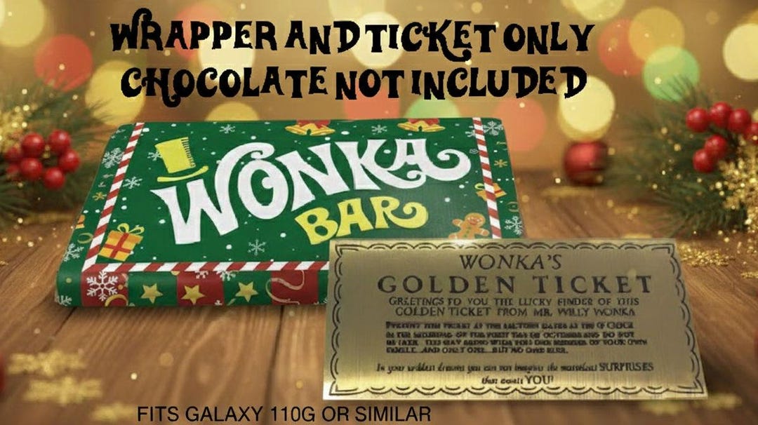 Christmas Willy Wonka Chocolate Bar Wrapper + Golden Ticket - NO ...