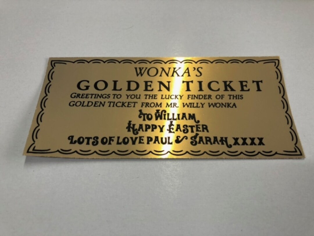 Willy Wonka PERSONALISED GOLDEN TICKET - Metallic Gold Finish & Self ...