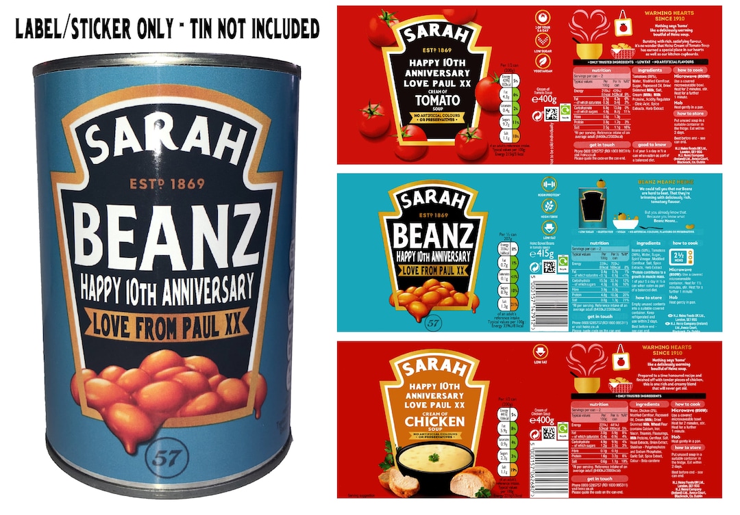 Personalised Tin Label/sticker 10th Wedding Anniversary Gift for Baked ...