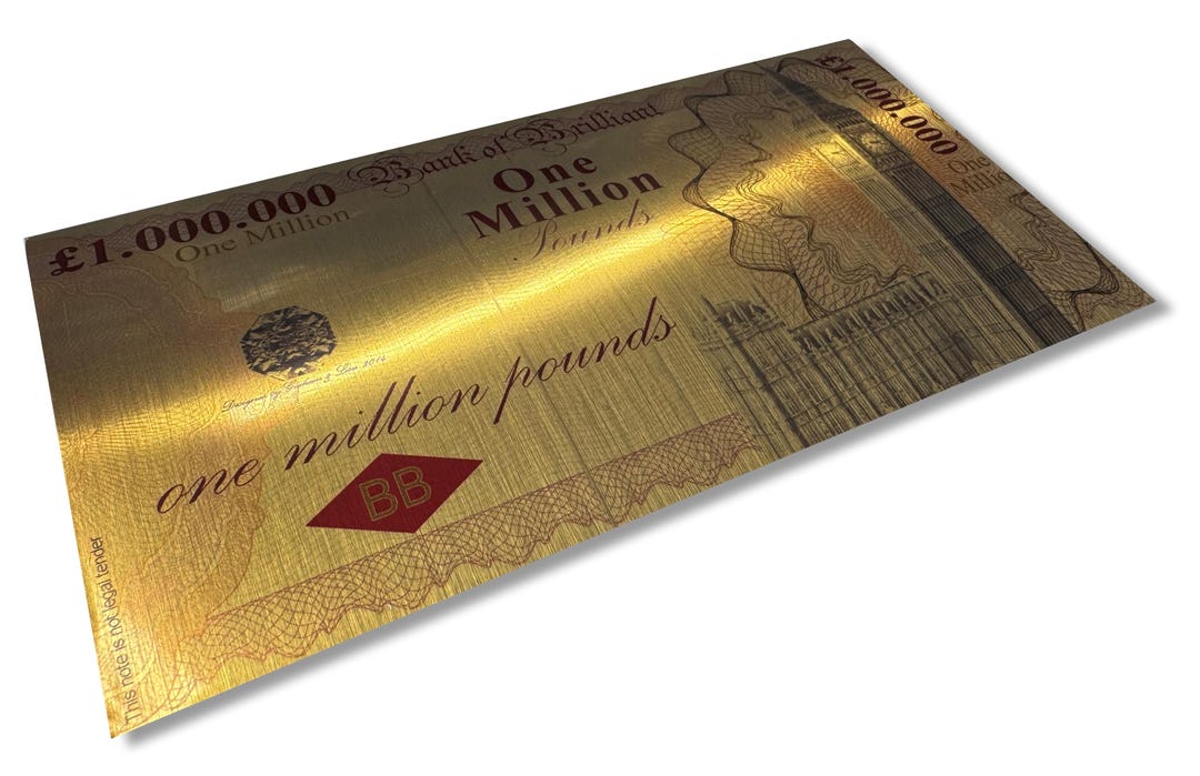 Novelty Gold One Million Pound Note Die-cut Sticker/label - Give ...