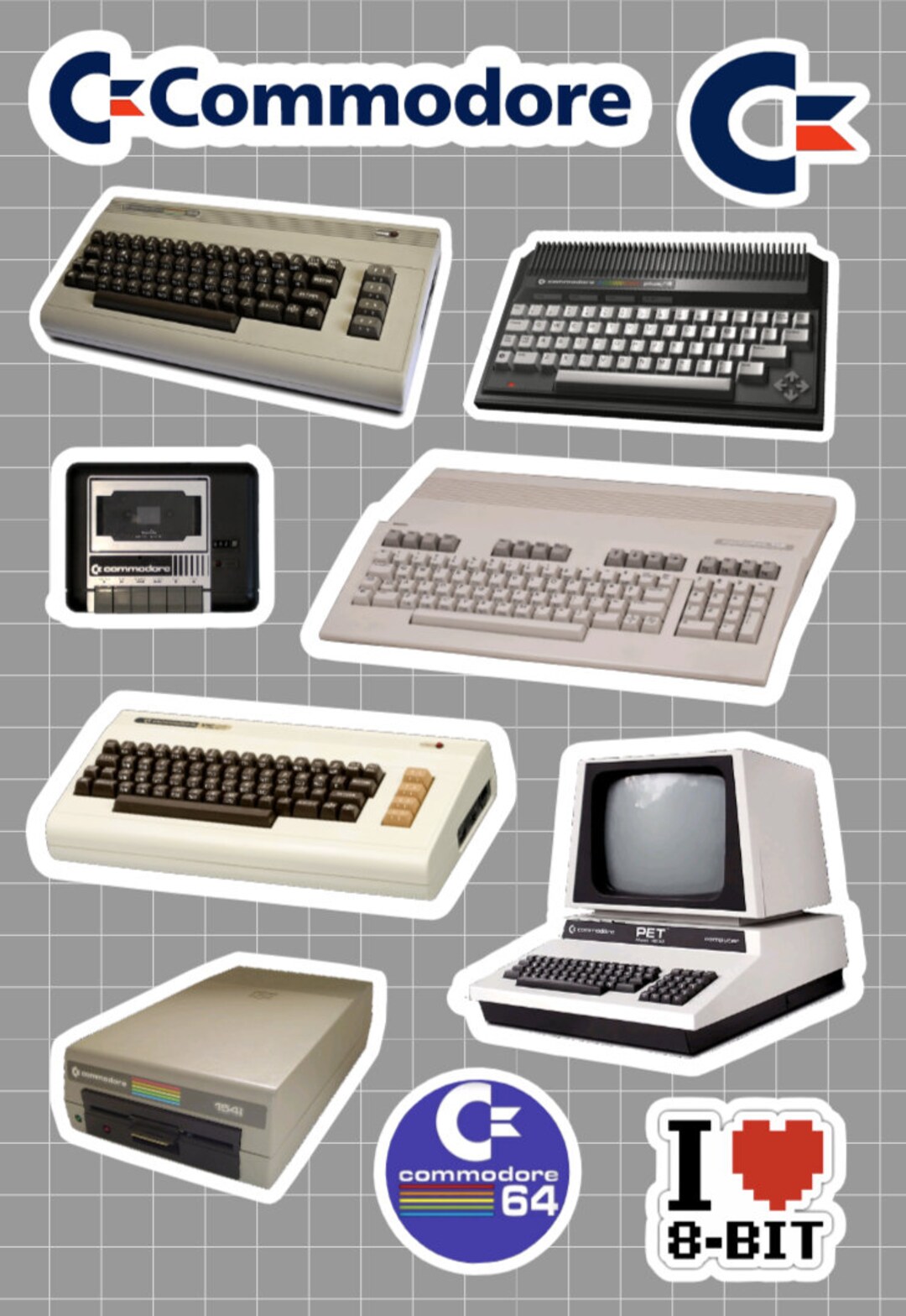 Commodore Retro Computers Die Cut Stickers - C64, C128, Plus4, PET ...