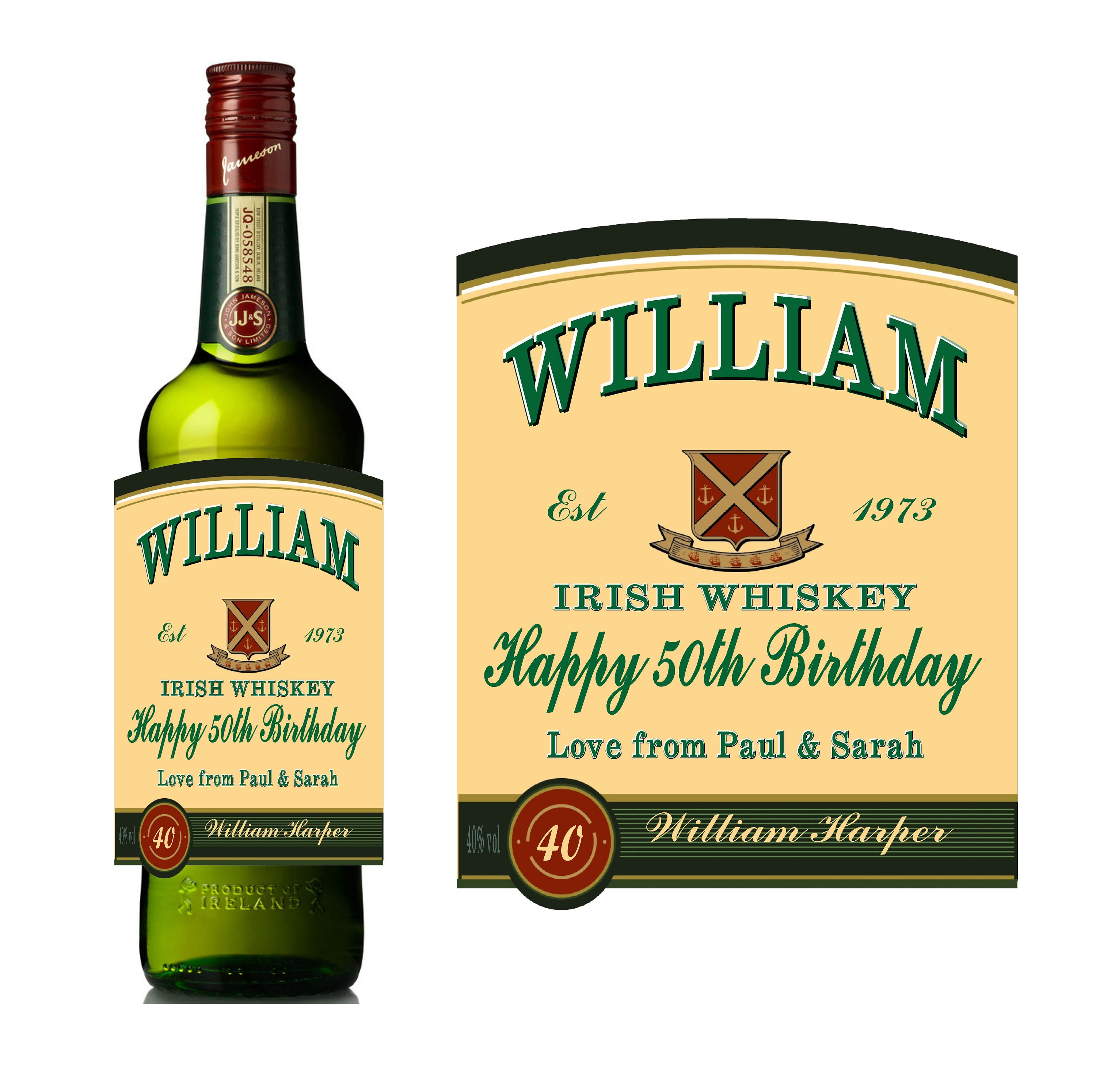 Personalised JAMESON Diecut Whiskey Bottle Label - Pre-cut & Gloss ...