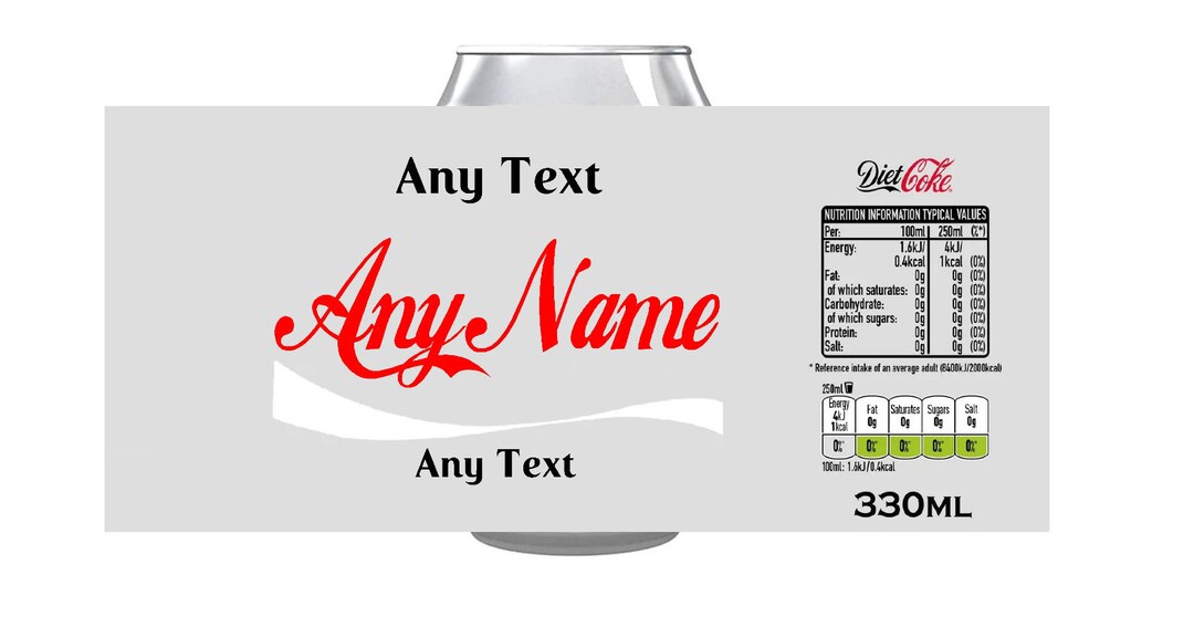 Personalised DIET COKE Sticker Label - Pre-cut & Gloss Finish - Add Any ...